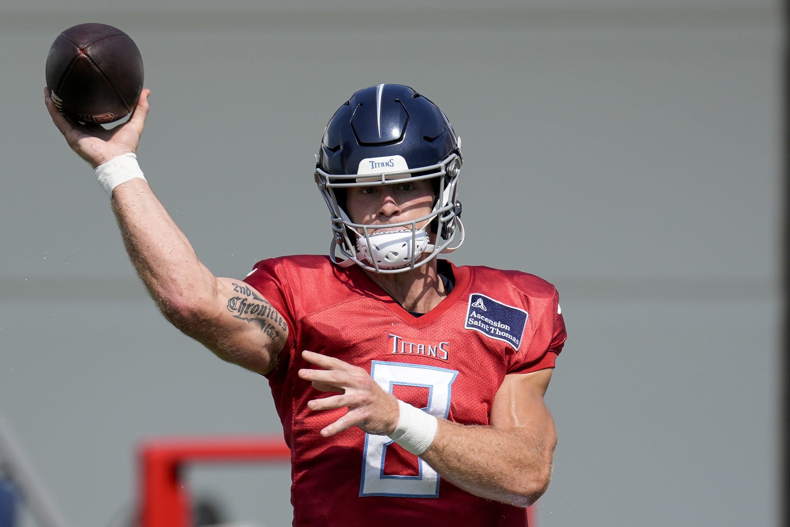 Titans coach Brian Callahan encouraged by improvement he’s seen from QB ...