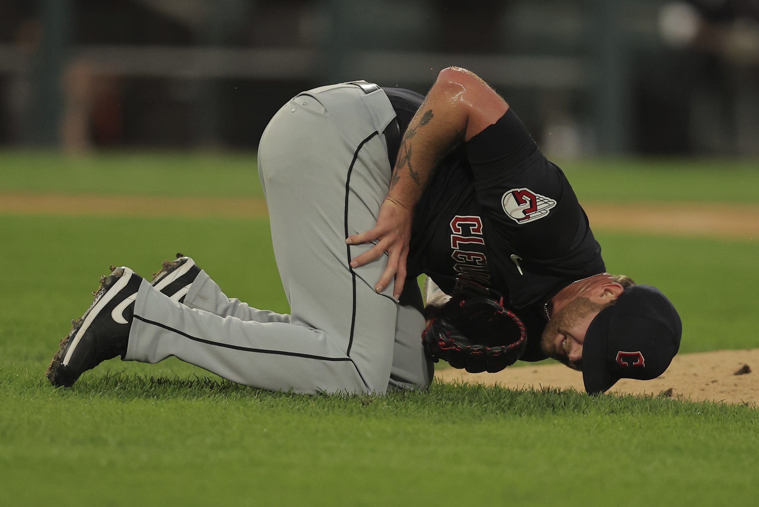 Guardians right-hander Ben Lively departs after he gets hit on his ...