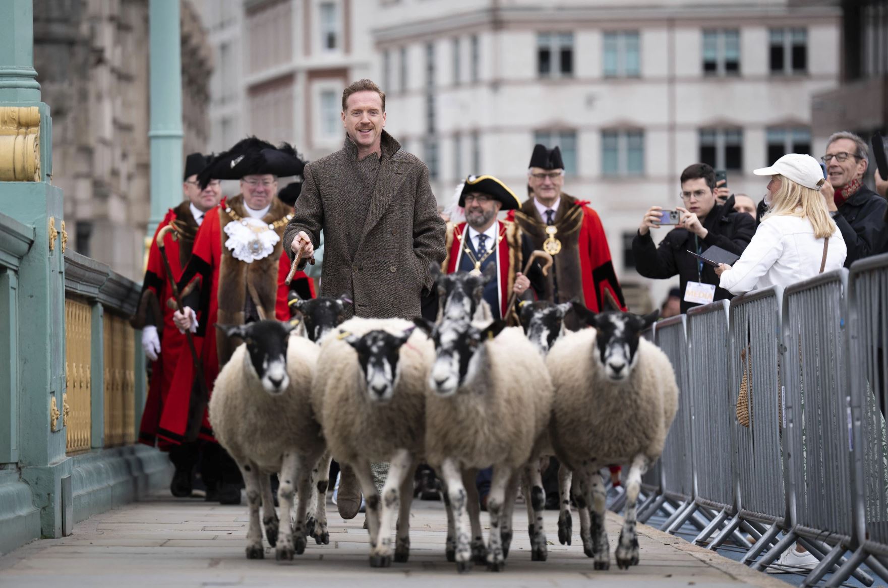 Damian Lewis herds sheep over a London bridge in homage to a medieval tradition - News.net