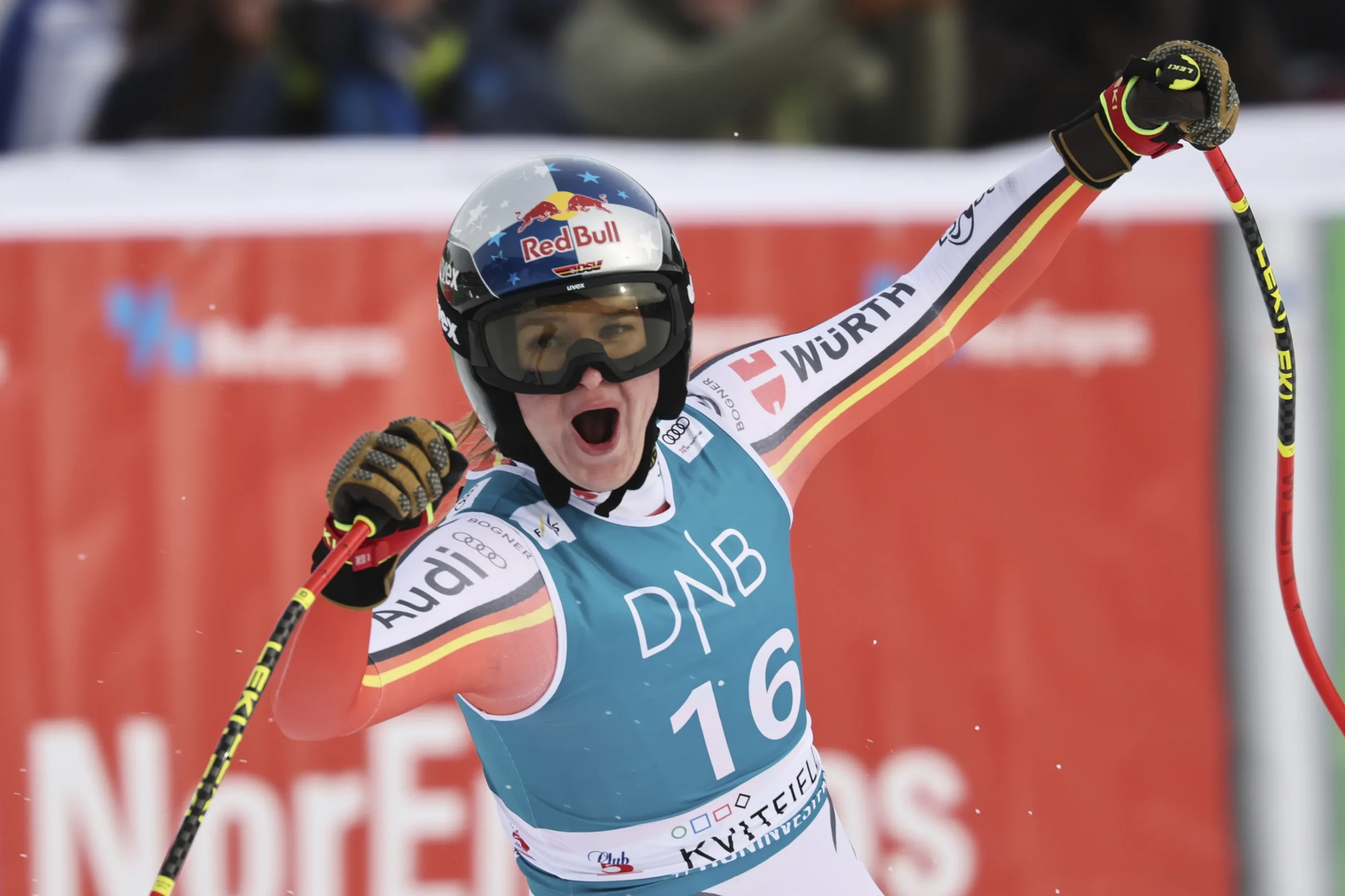 German skier Emma Aicher edges out US racer Lauren Macuga for her first ...