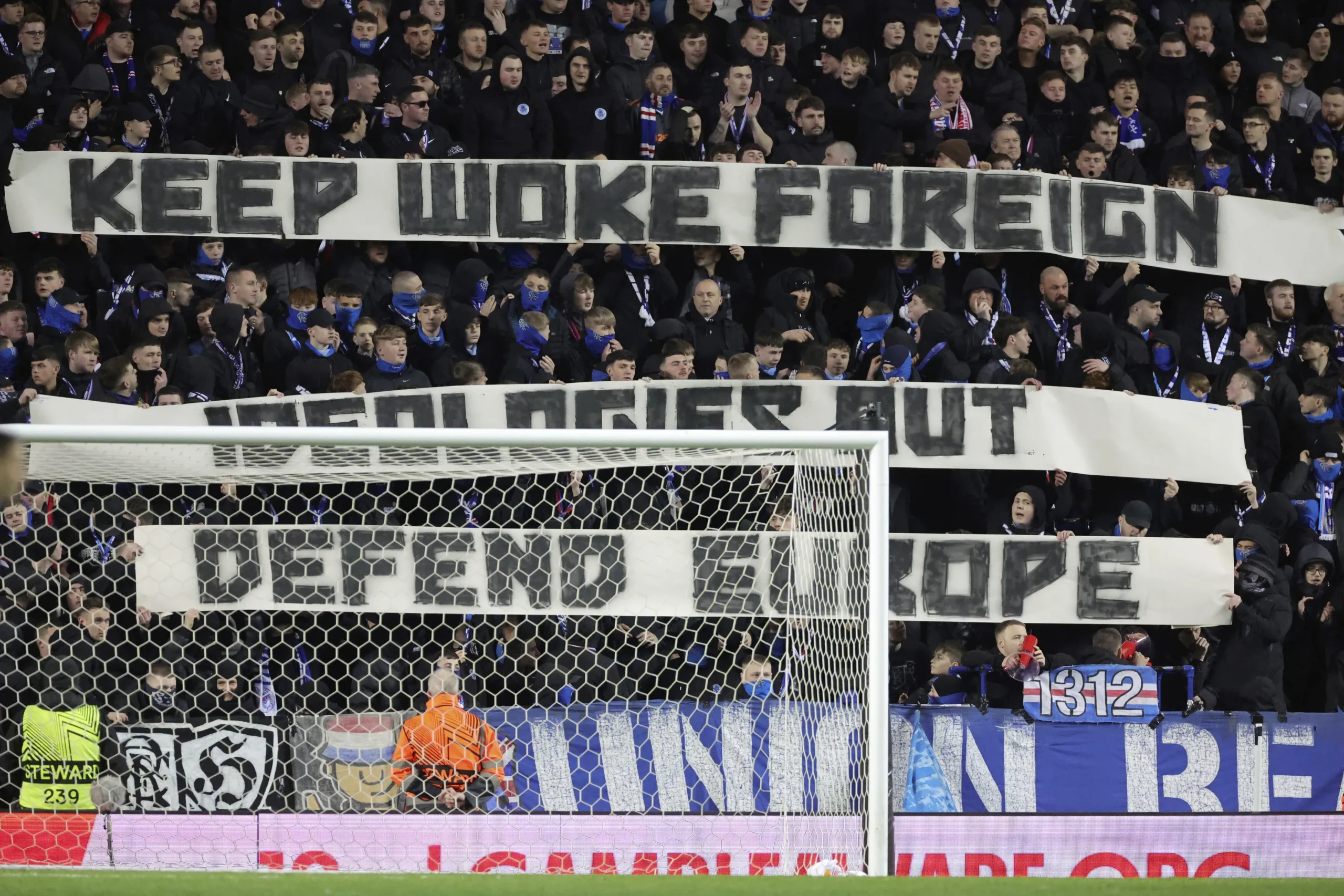 After anti-woke stadium banner Rangers condemns fans and faces UEFA ...